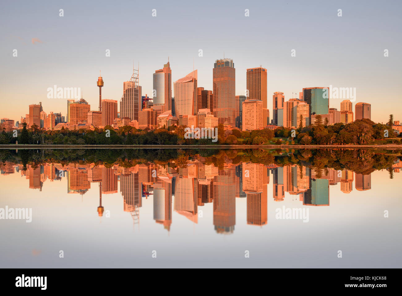 The Sydney City CBD reflection at sunrise, New South Wales (NSW), Australia as it was seen from ...
