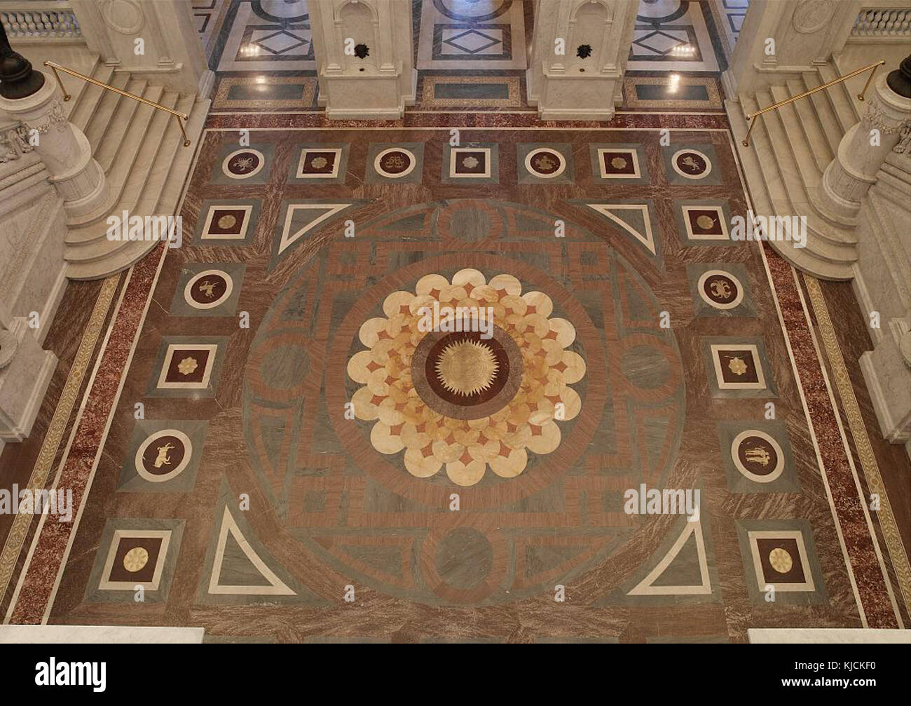 (Great Hall. View from above of the zodiac in the marble floor. Library ...
