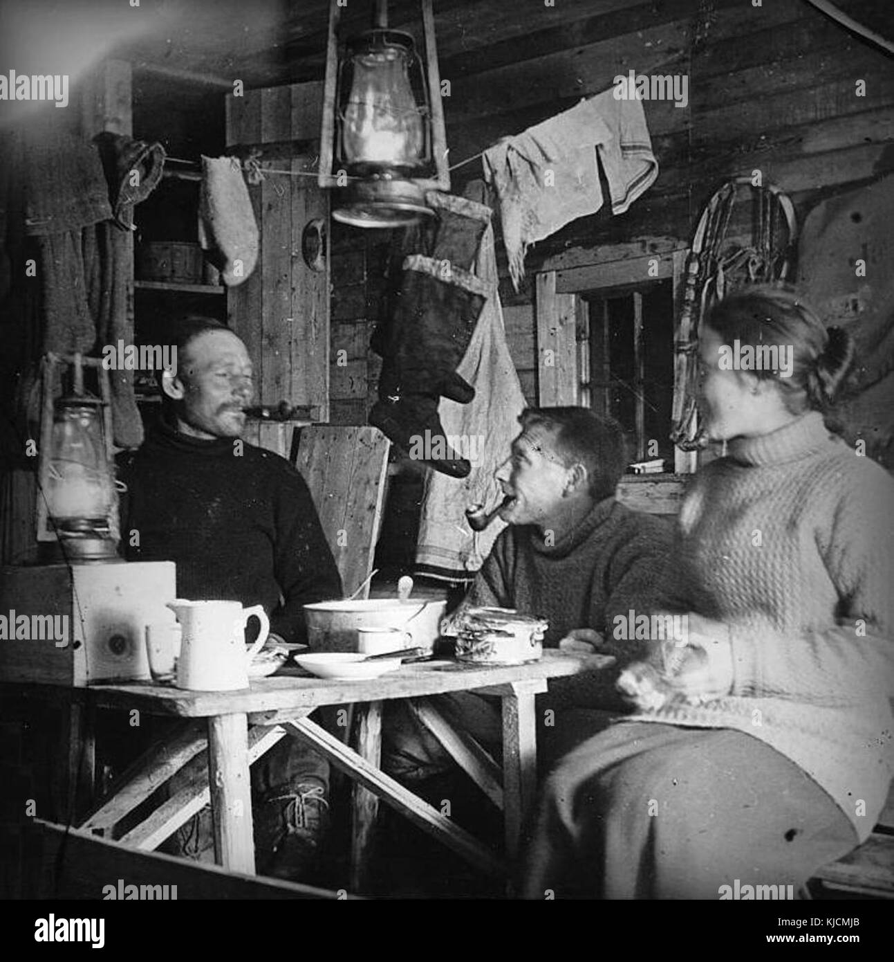 This historical photograph shows the Cabane in Labrador, taken in 1915 ...