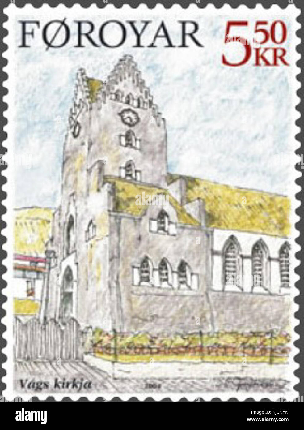 Faroe stamp 503 church of vagur Stock Photo - Alamy