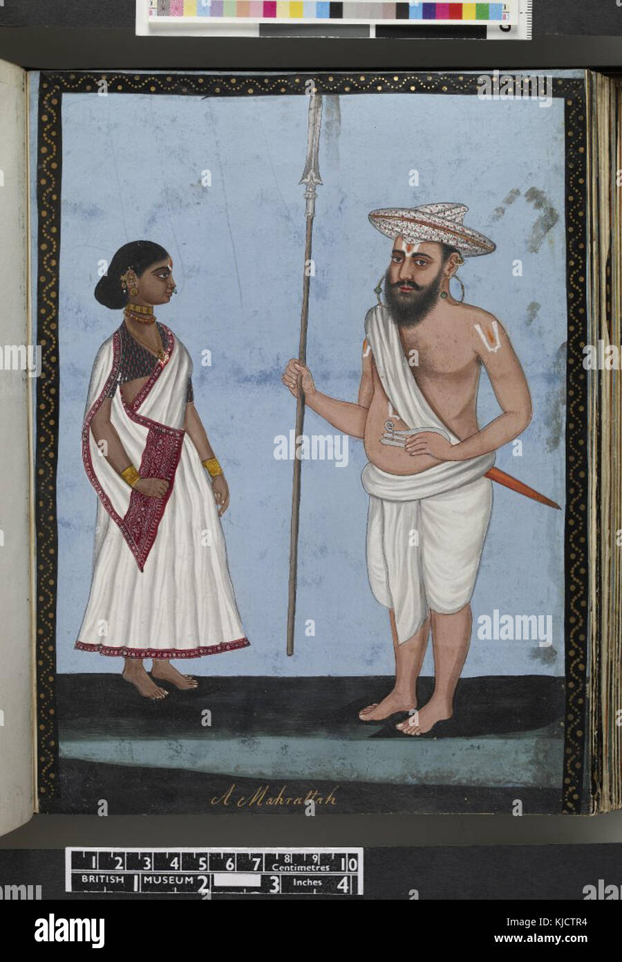 Opaque watercolour painting of a Maratha wearing a dhoti with an ...