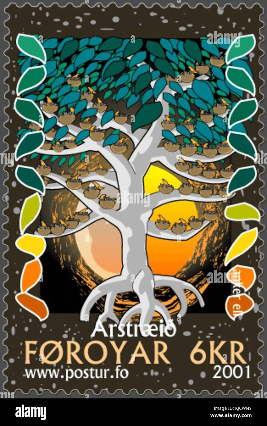 Faroe stamp 389 the tree of the year Stock Photo - Alamy