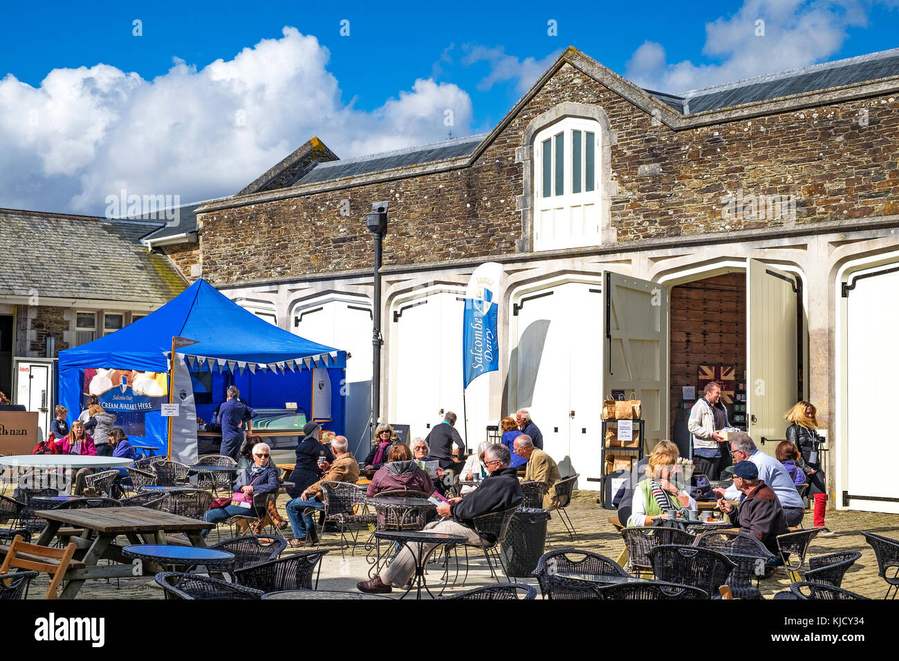 visitors at the cafe on tregothnan estate in cornwall, england, uk ...