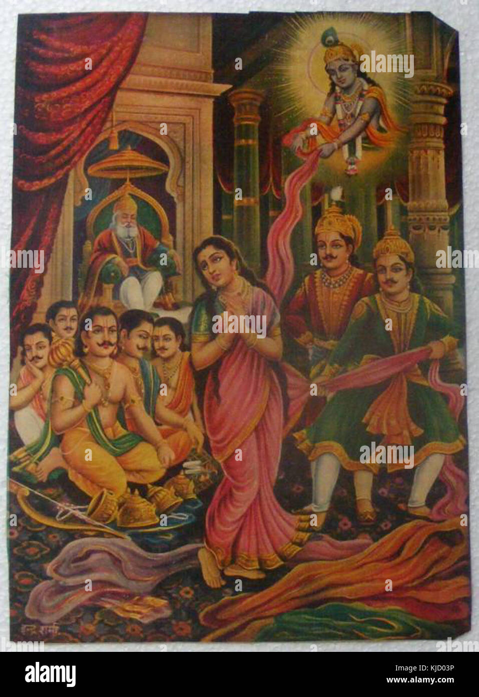 A 1940s Hindu print depicting the story of Draupadi's disrobing ...