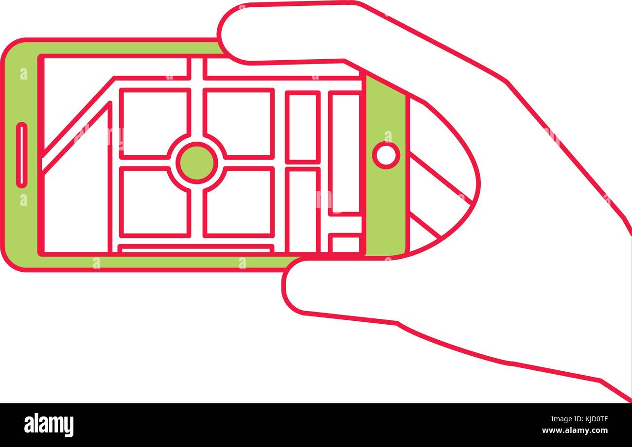 hand holding smartphone gps navigation map route street city Stock ...