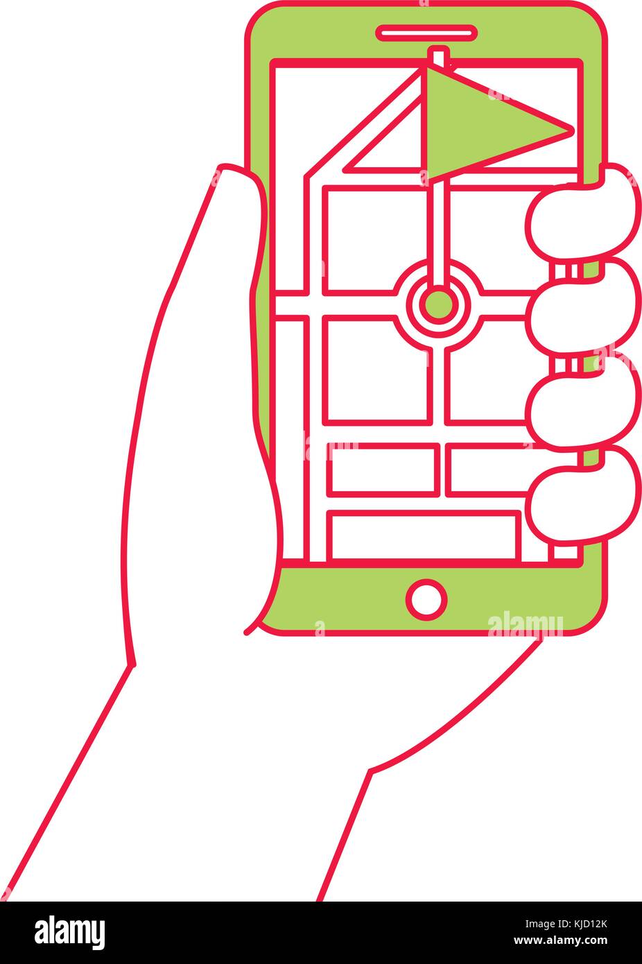 hand holding smartphone gps navigation flag pointer Stock Vector Image ...
