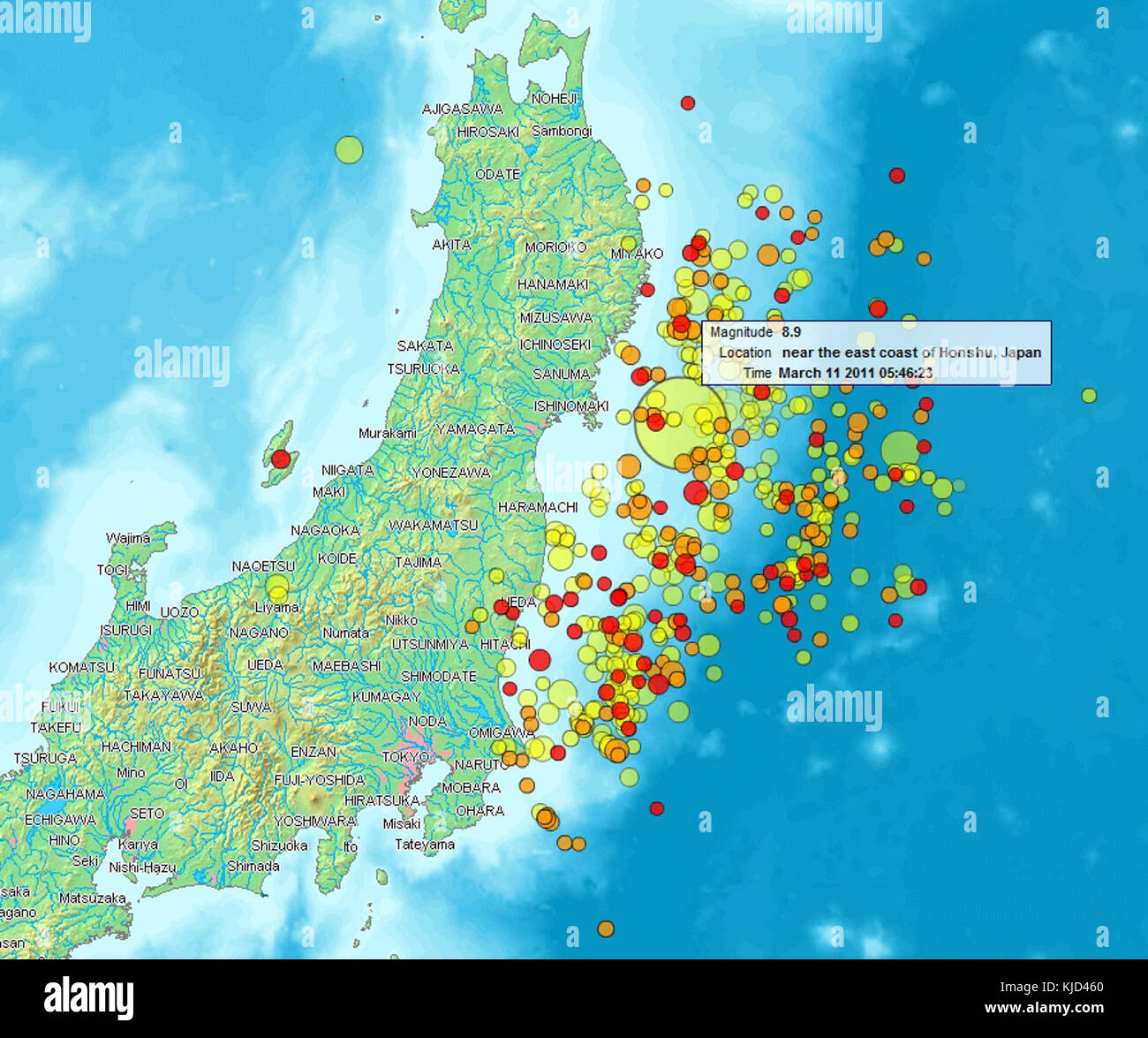 Map of Sendai Earthquake 2011 Stock Photo - Alamy