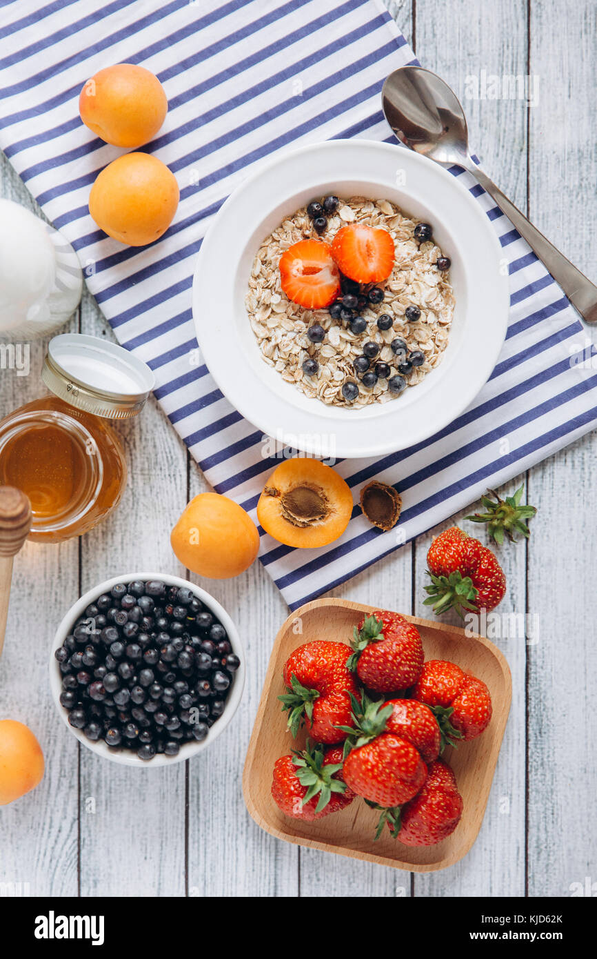 Healthy breakfast on table Stock Photo - Alamy