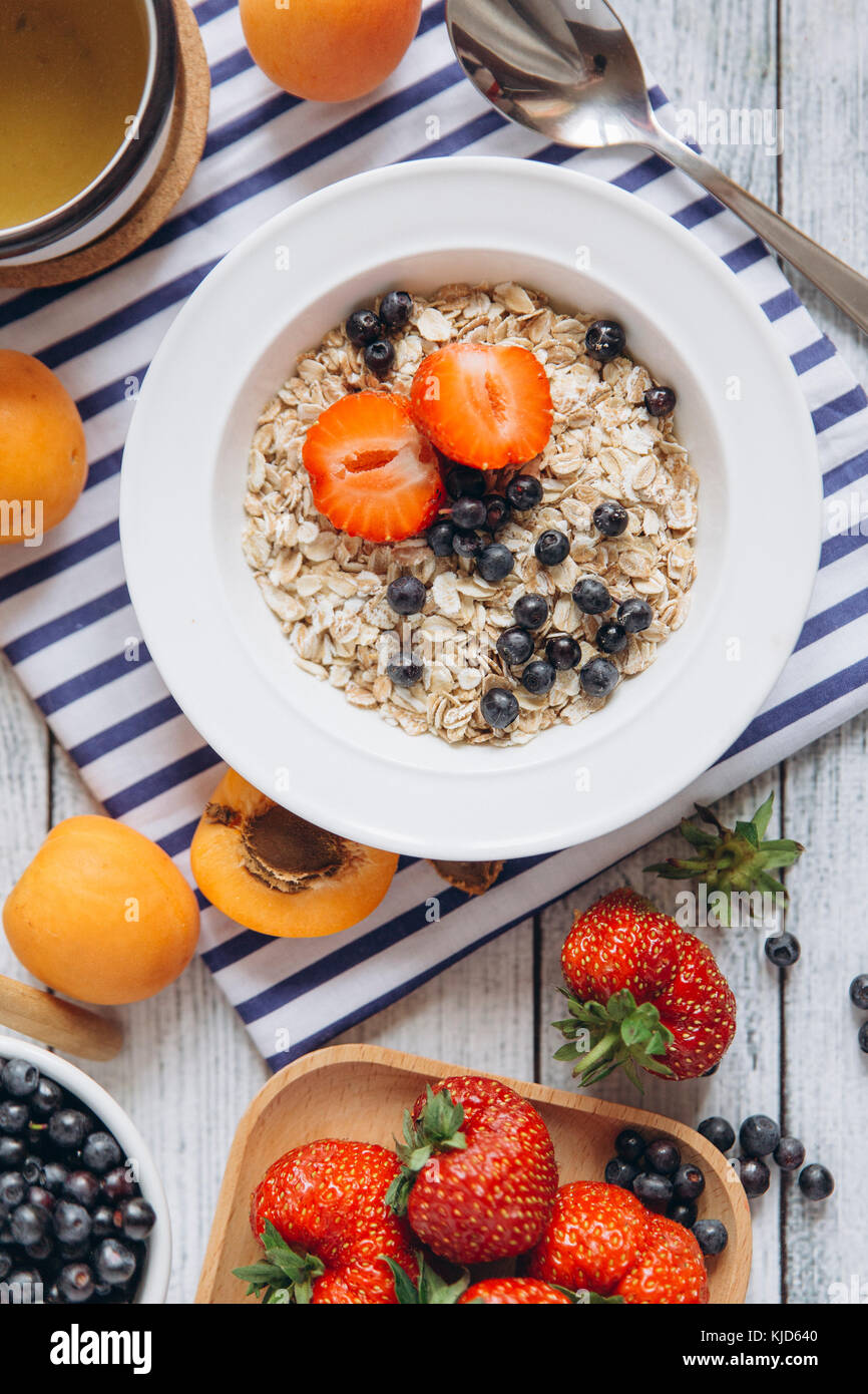 Healthy breakfast on table Stock Photo - Alamy