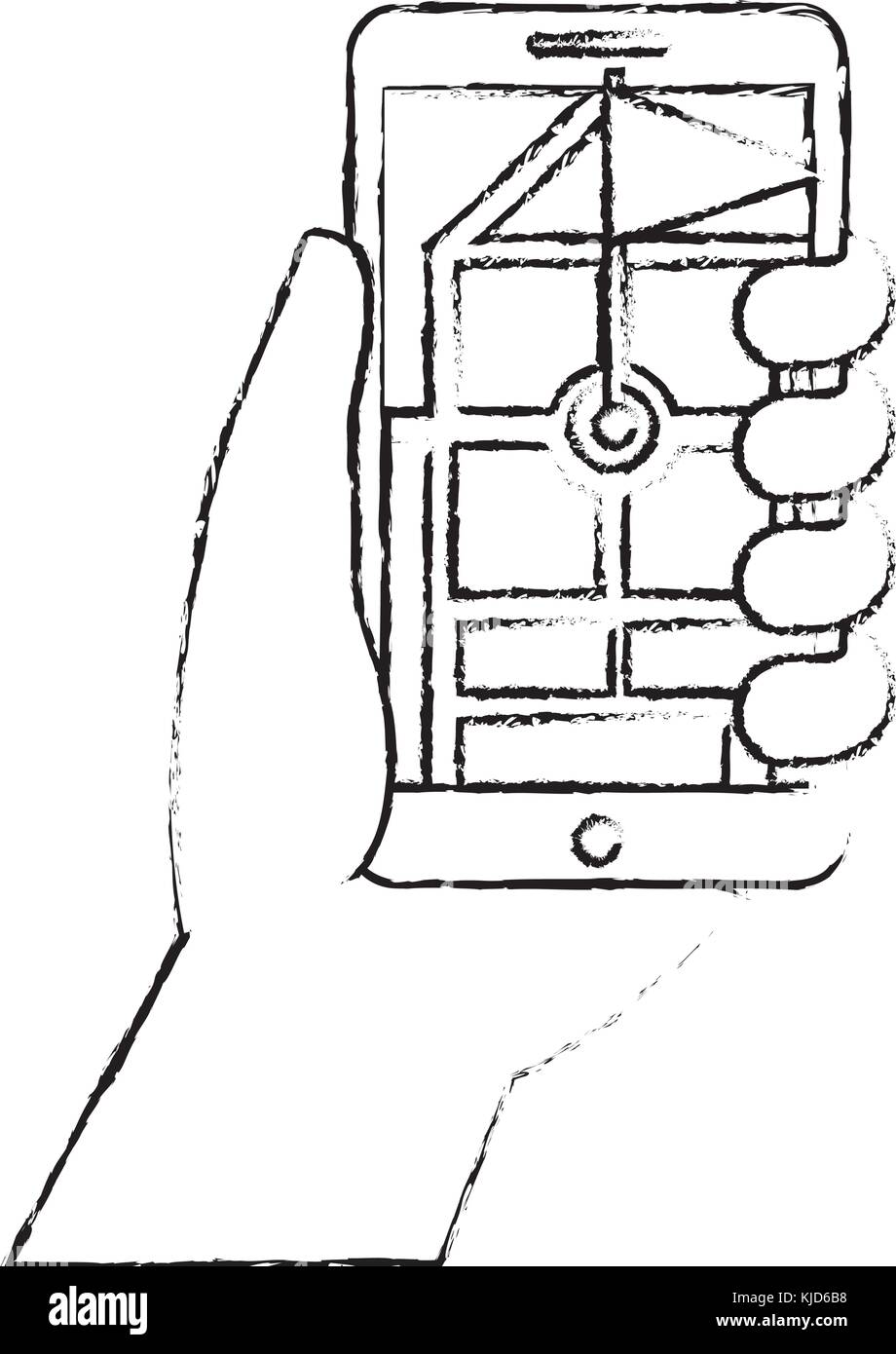 hand holding smartphone gps navigation flag pointer Stock Vector Image ...