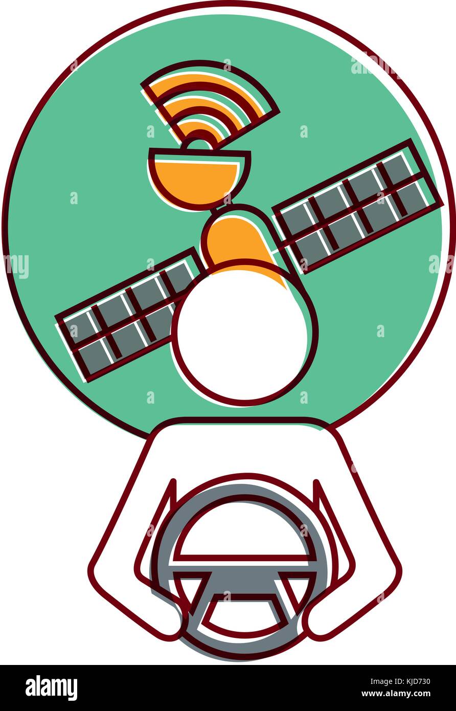 driver at steering wheel autonomous satellite gps Stock Vector Image ...