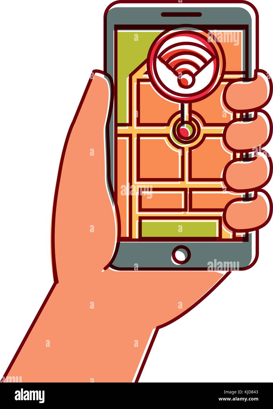 hand holding smartphone gps navigation connection wifi Stock Vector ...