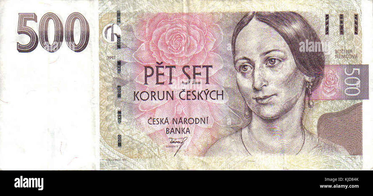 An image of the front side of a 500 Czech Koruna banknote, showcasing ...