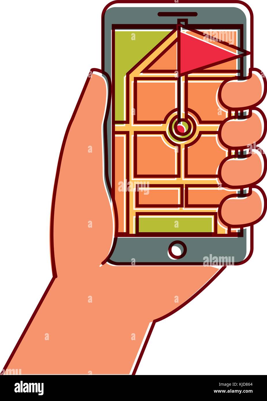 hand holding smartphone gps navigation flag pointer Stock Vector Image ...