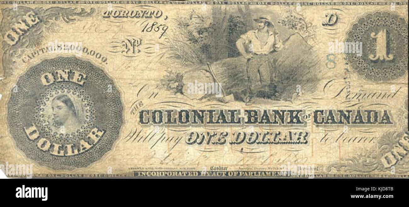 Banknote of the Colonial Bank of Canada Stock Photo - Alamy