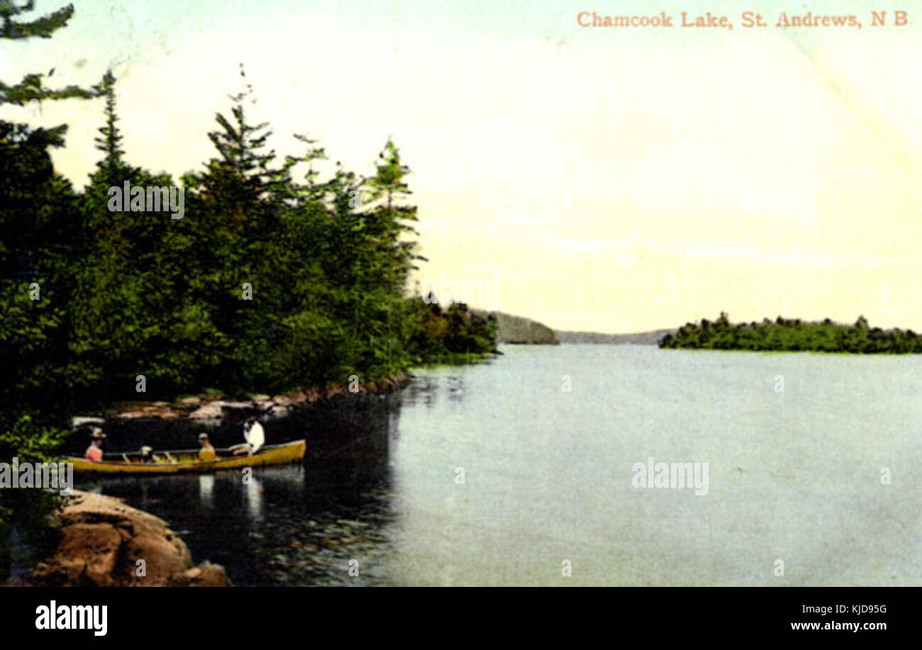 The 1912 photograph of Chamcook Lake features a canoe, capturing a ...