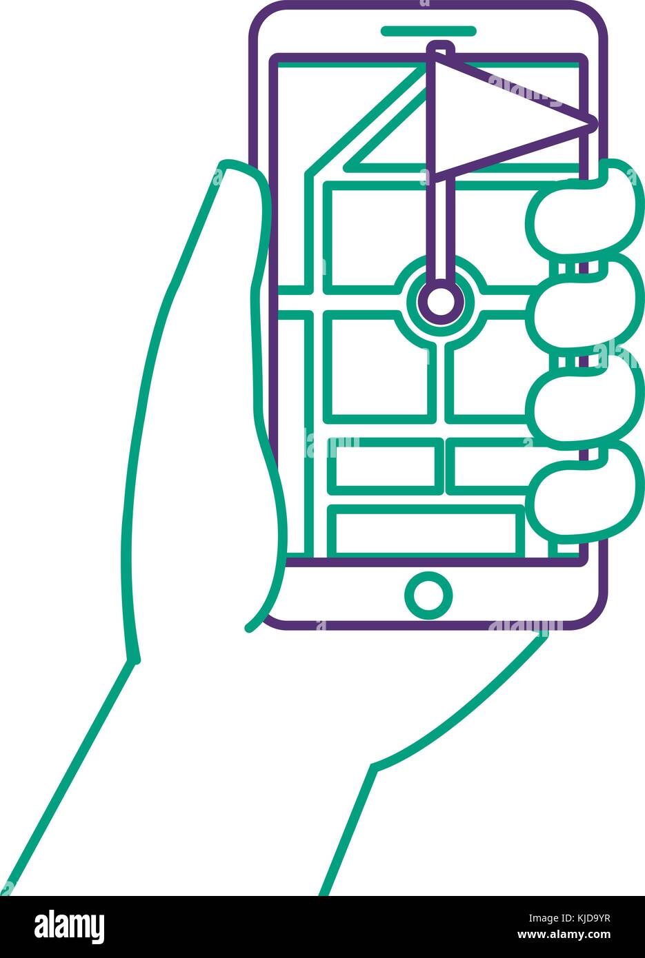 hand holding smartphone gps navigation flag pointer Stock Vector Image ...