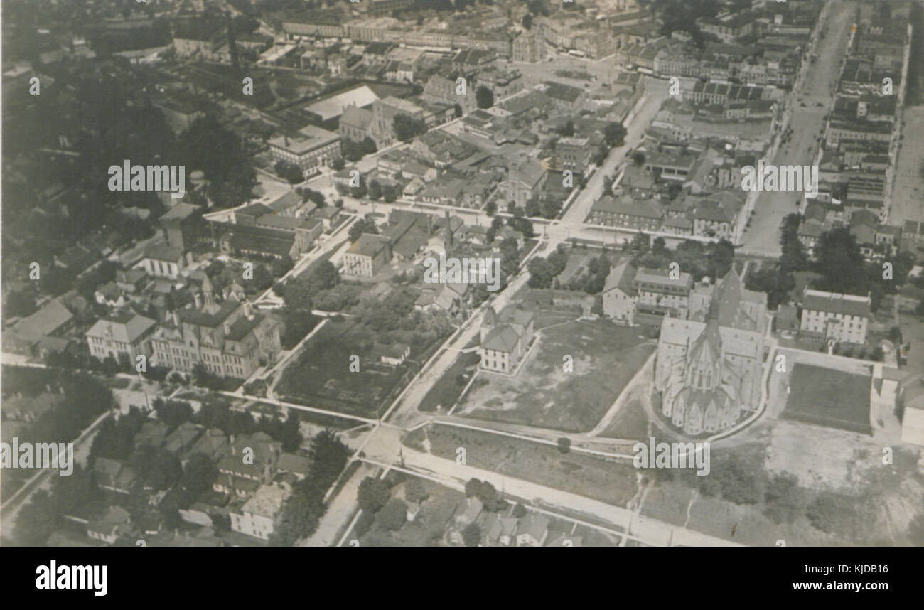 This aerial photograph shows the city of Guelph, Ontario, providing a ...