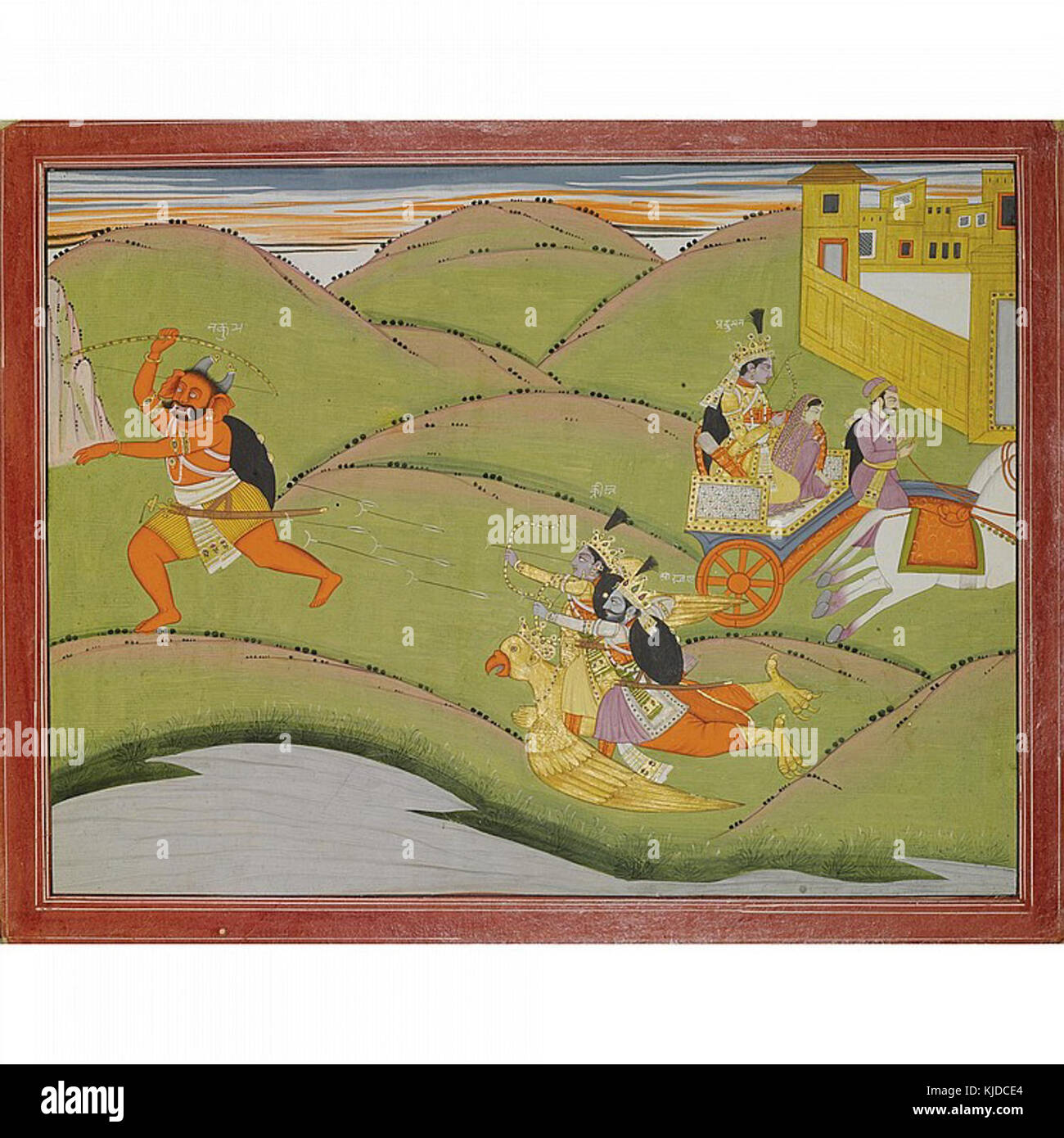 Krishna and Arjuna chase the demon Nakubha Stock Photo - Alamy