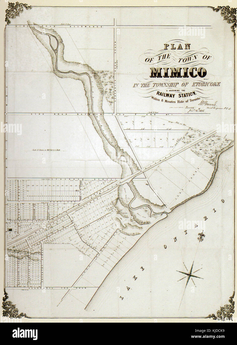 This 1856 map shows the plan for the Mimico Railway, an early ...