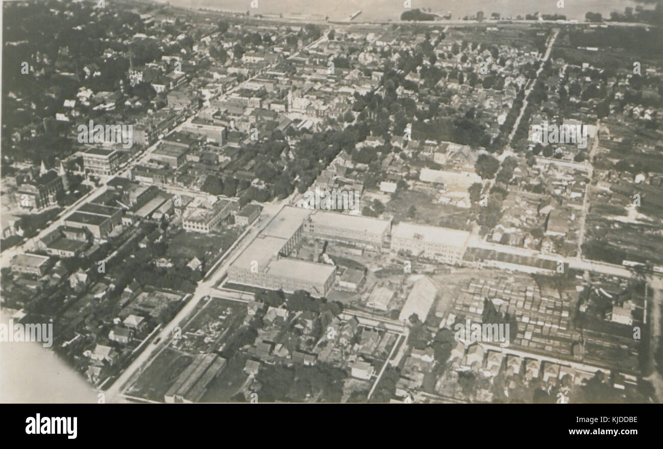 This aerial photograph captures the town of Orillia, Ontario, offering ...