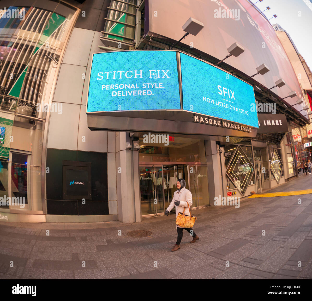 The video screen of the Nasdaq exchange in New York displays ...
