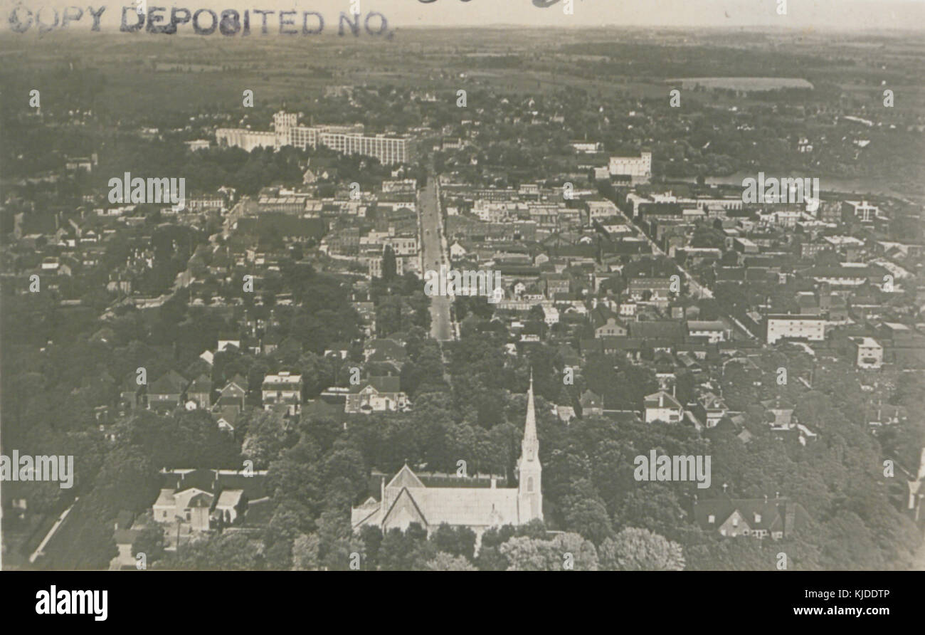 This aerial view of Peterborough, Ontario, captures the town from an ...