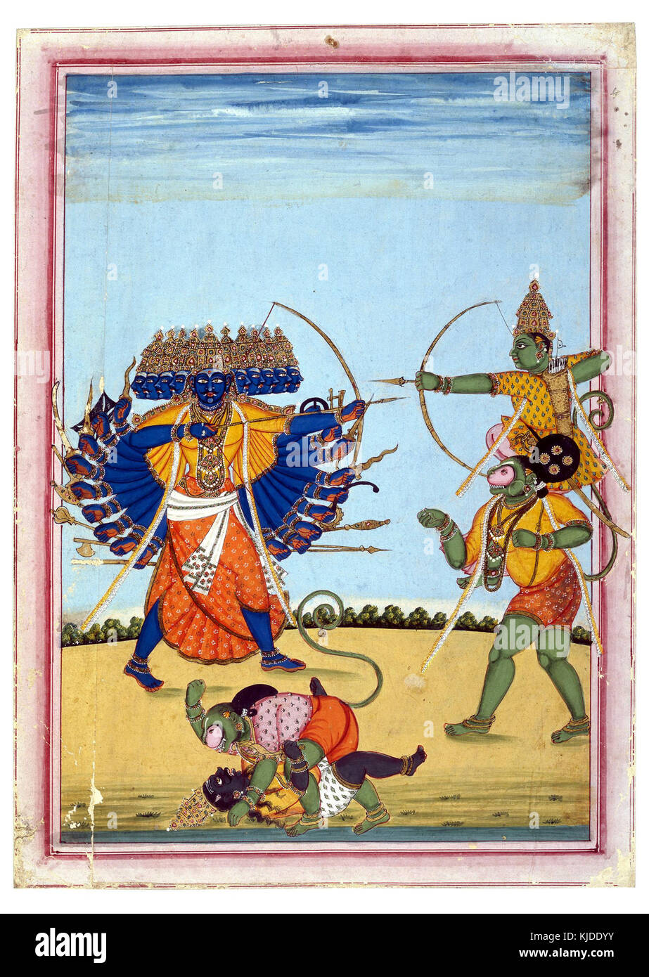 Rama and Hanuman fighting Ravana, an album painting on paper, c1820 ...