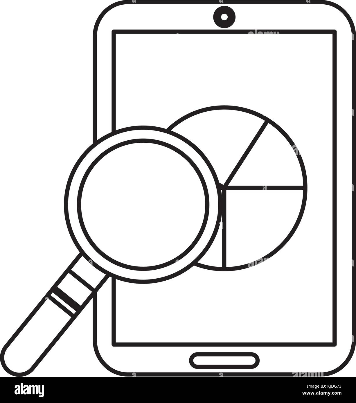 mobile phone and pie chart statistics magnifier digital Stock Vector ...