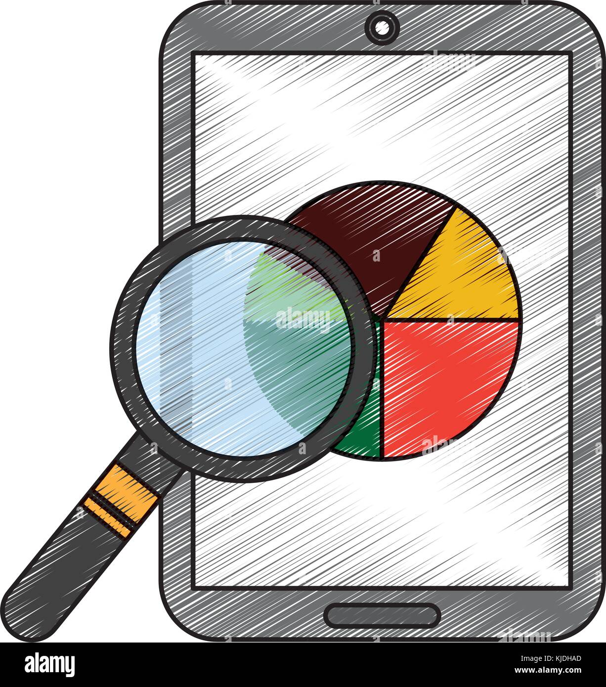 mobile phone and pie chart statistics magnifier digital Stock Vector ...