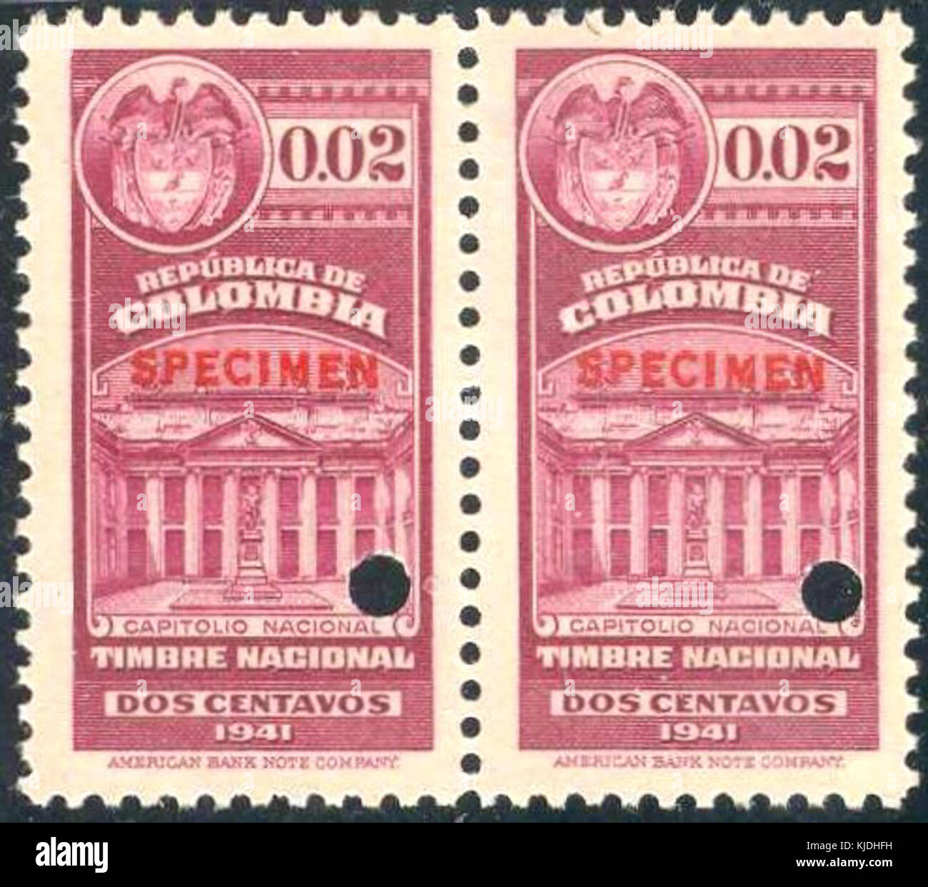 Colombia 1941 revenue stamp specimen pair Stock Photo - Alamy