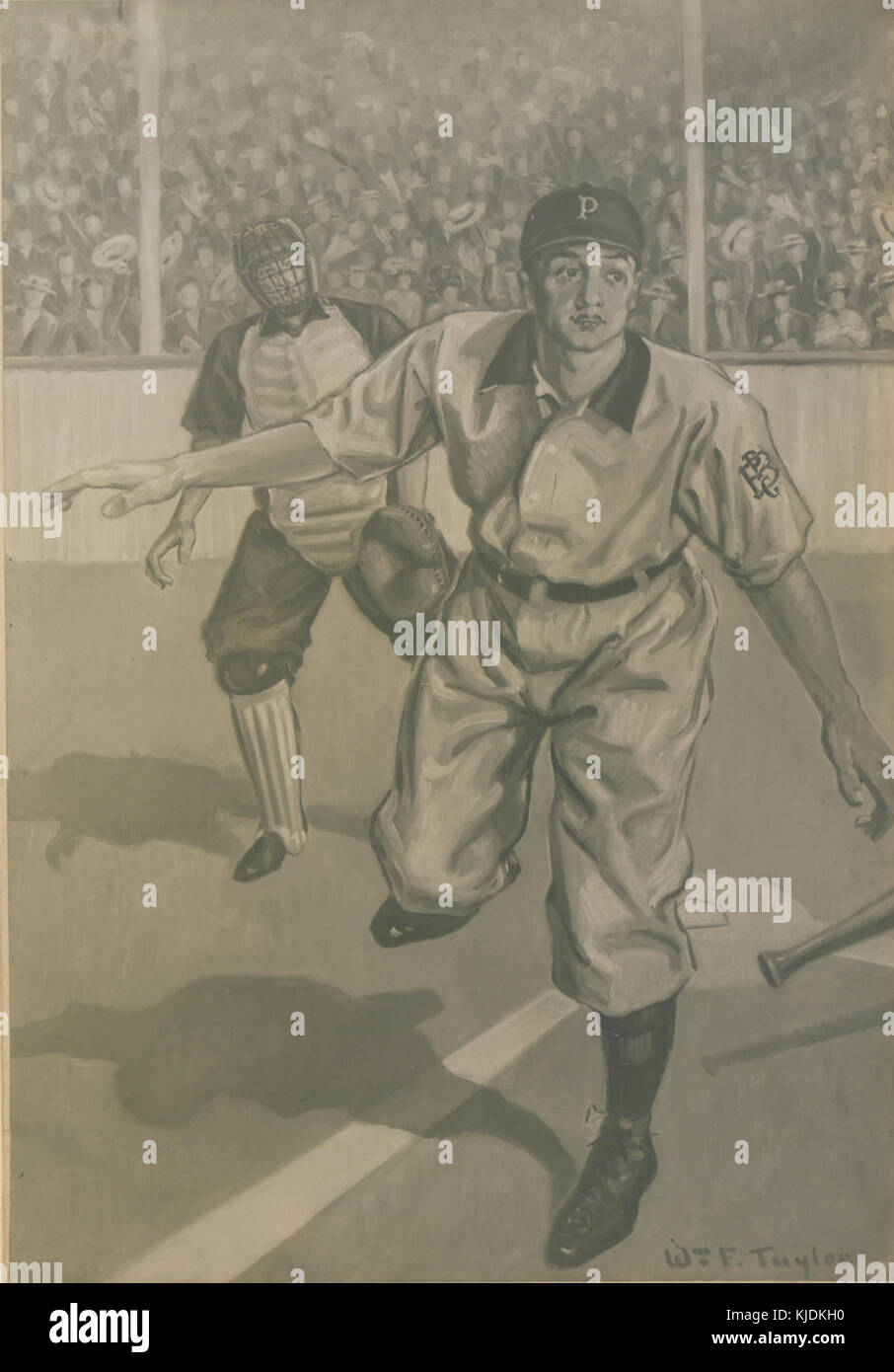 This image features an early depiction of baseball, showcasing the ...