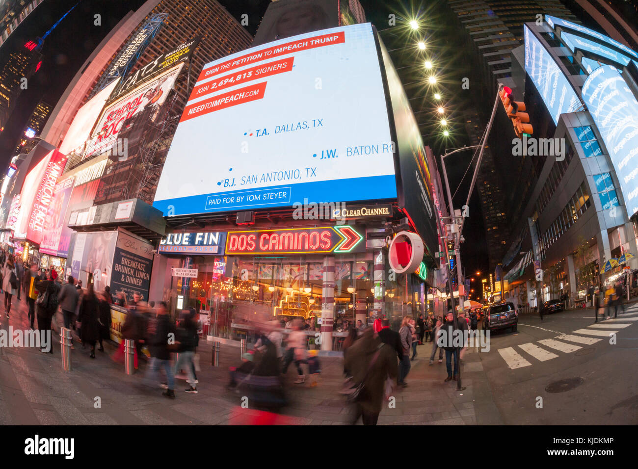 Electronic billboards in Times Square in New York show "Impeach Trump ...