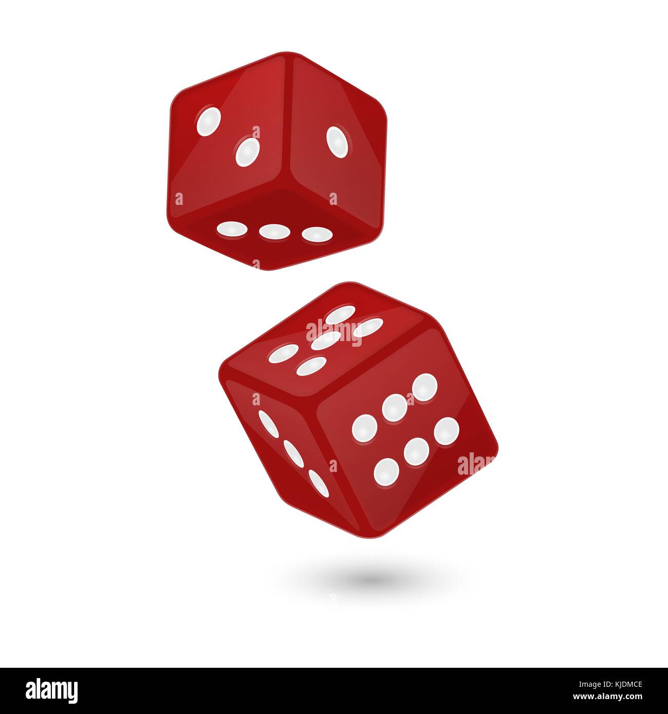 Vector illustration of red realistic game dice icon in flight closeup ...