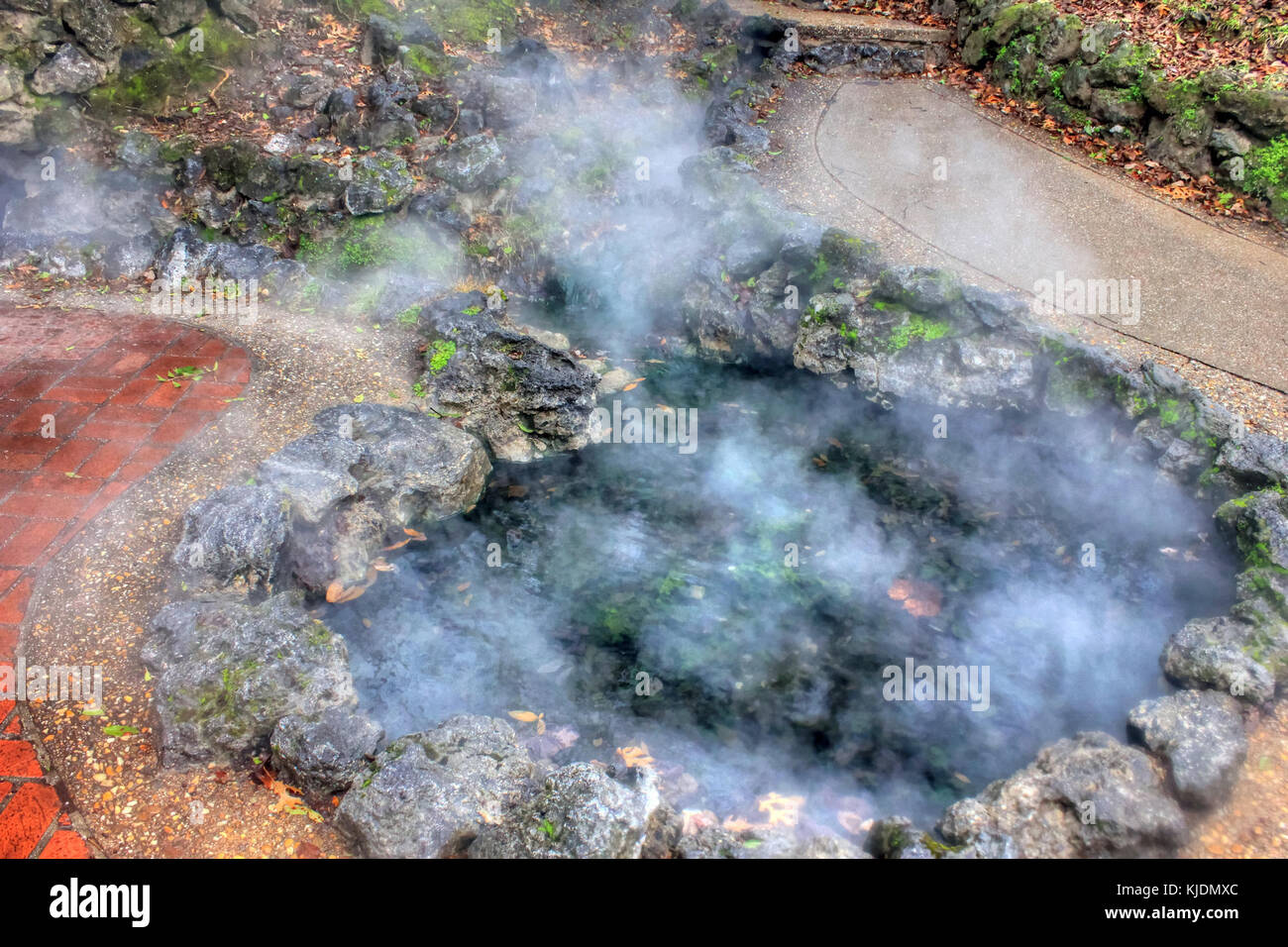 A photograph capturing the steam rising from a spring in Arkansas Hot ...