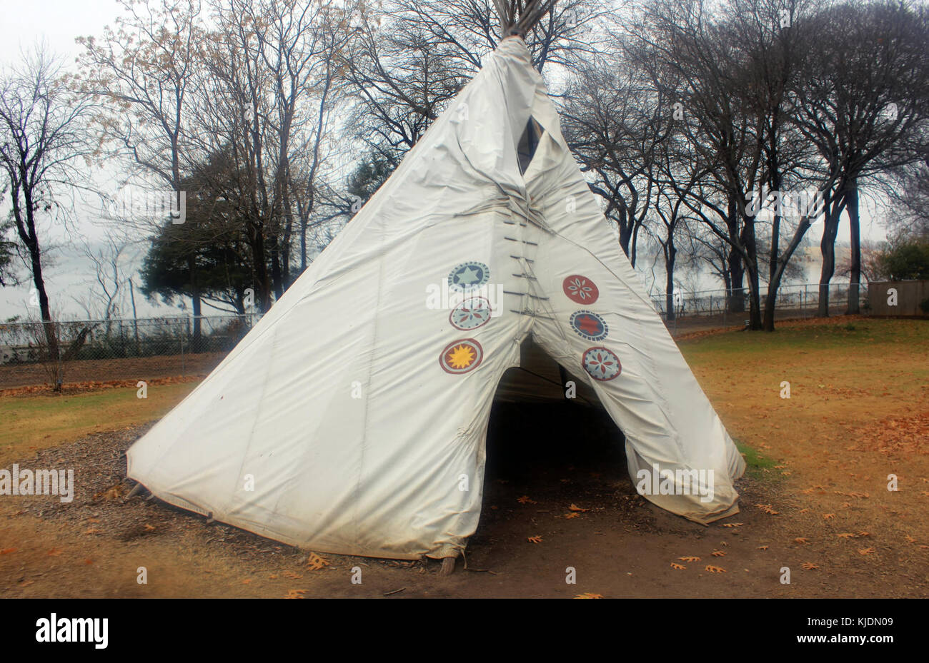 This image shows a teepee in a garden in Dallas, Texas, reflecting the ...