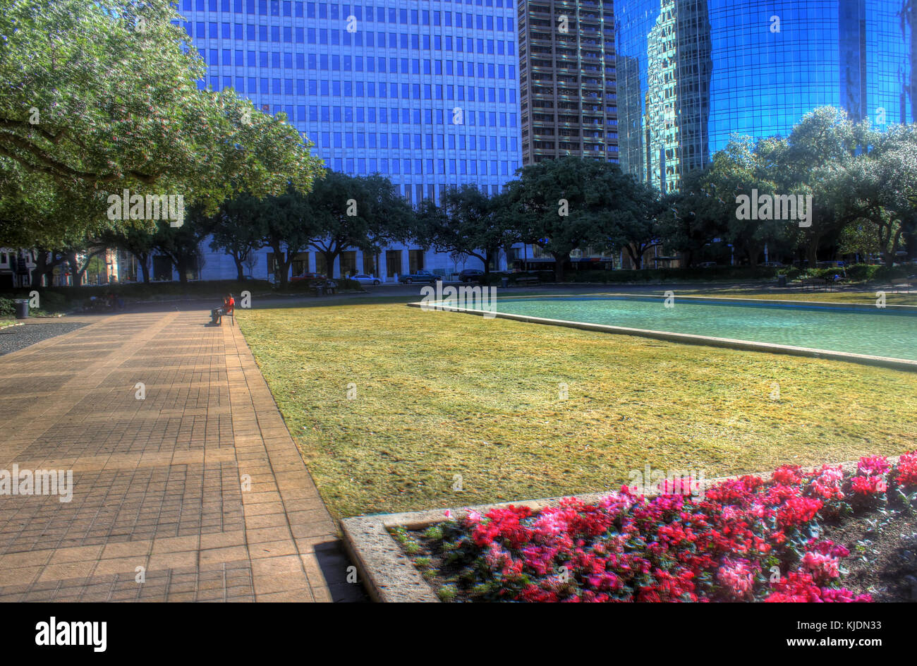This image shows the downtown park in Houston, Texas, part of the Green ...