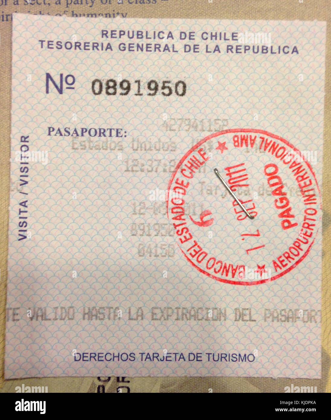 Chile Reciprocity Fee Stamp Stock Photo - Alamy