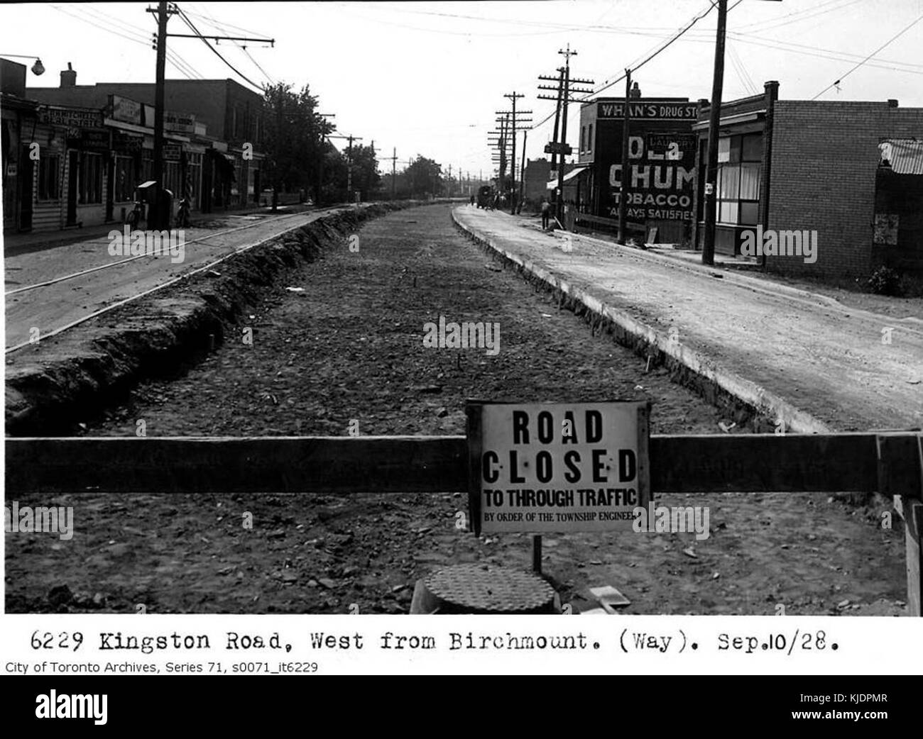 Streetcar track installation on Kingston Road, looking west from ...