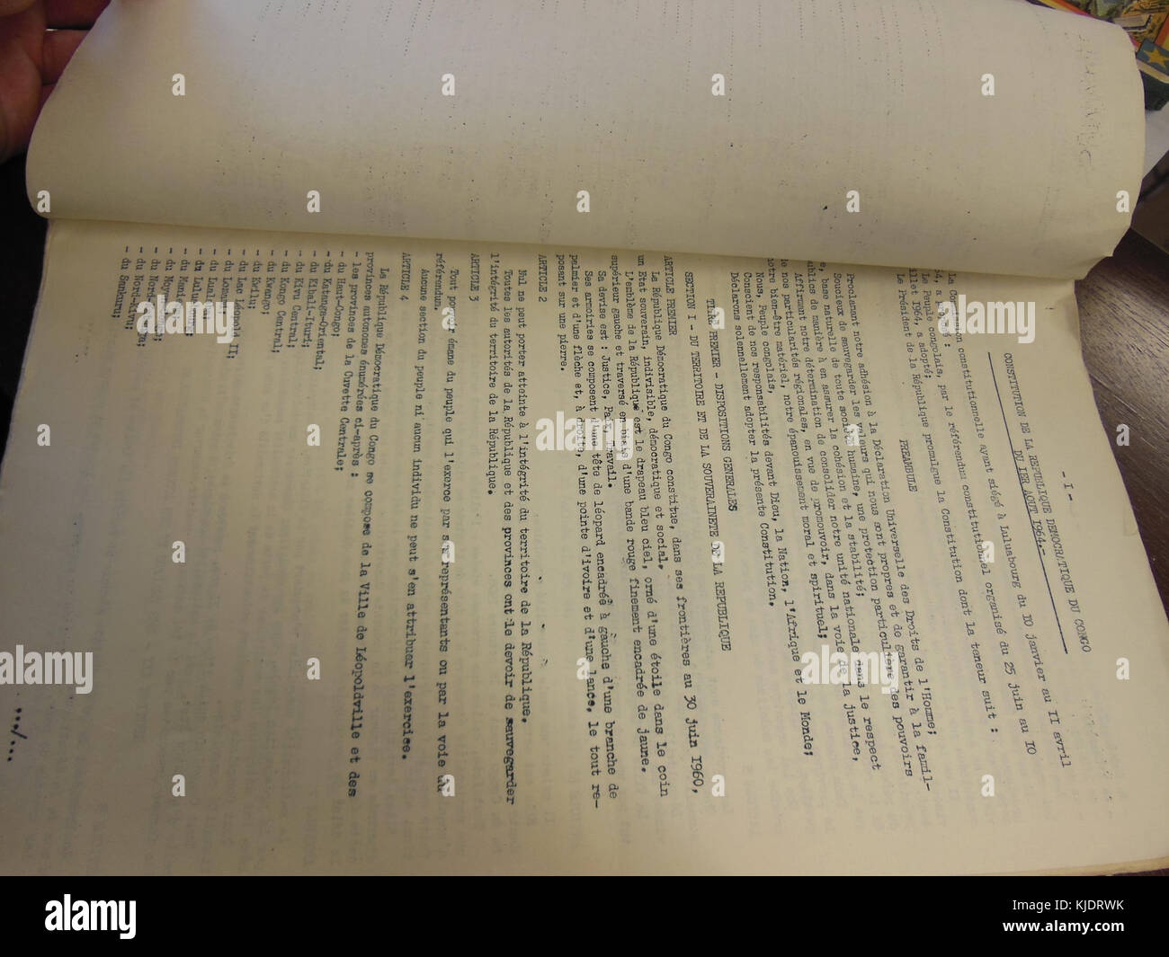 1964 Congo Constitution Page 1 Stock Photo - Alamy