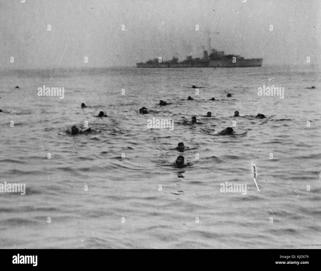This image features survivors of a U-boat incident, possibly captured ...