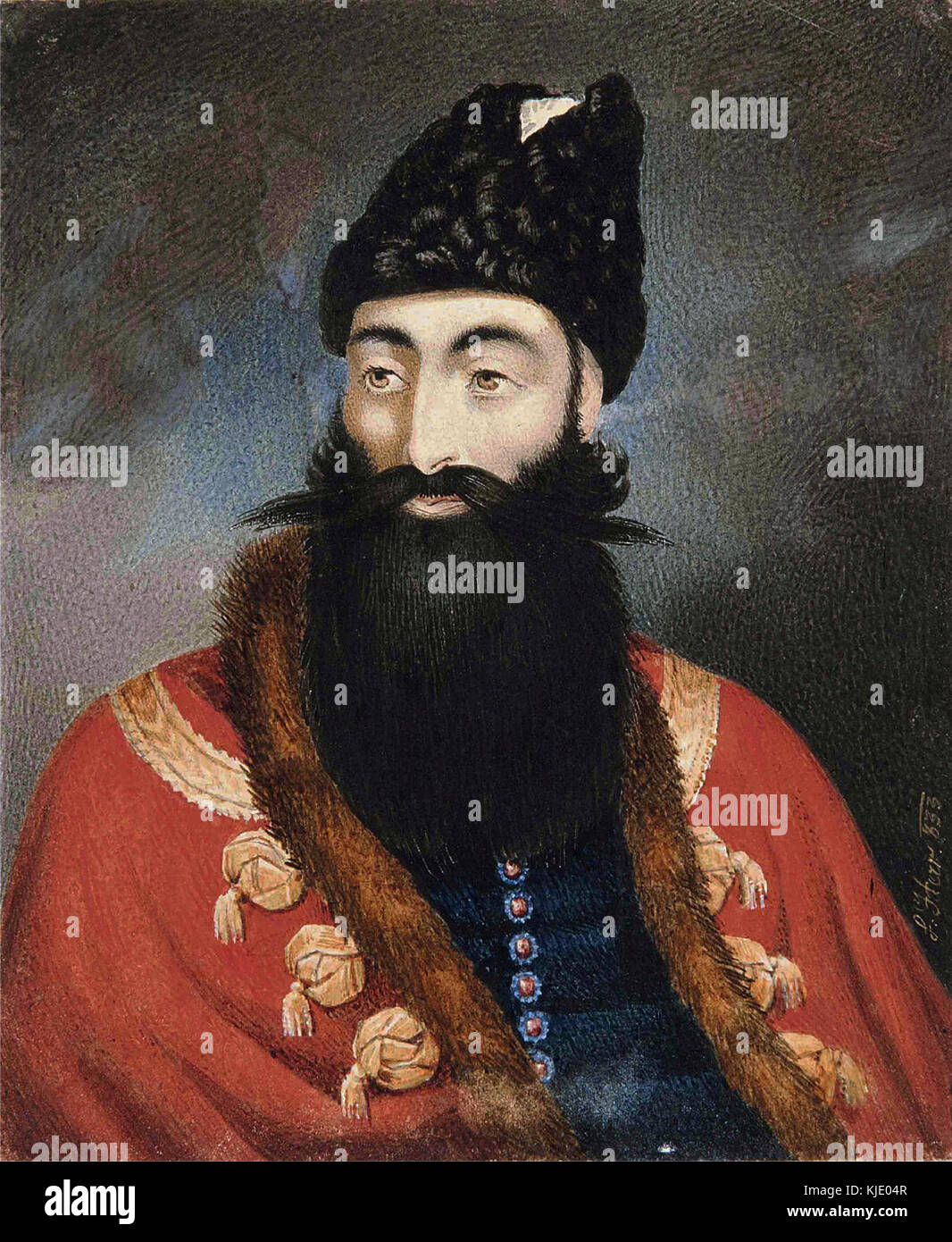 A Portrait of The Crown Prince Abbas Mirza, Signed L. Herr, Dated (1 ...