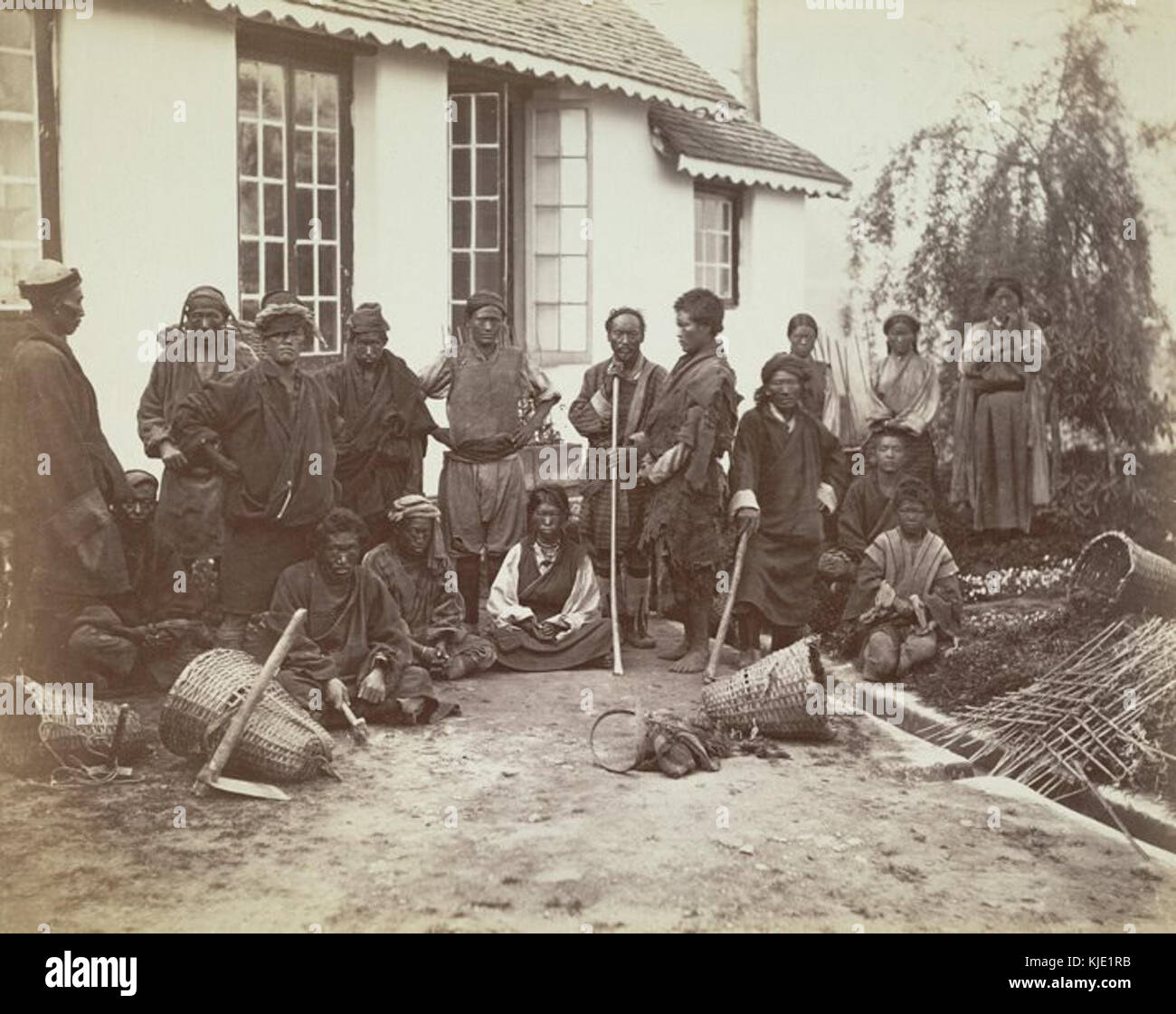 Tibetan and Bhutia coolie labourers in Darjeeling in the 1870s Stock ...
