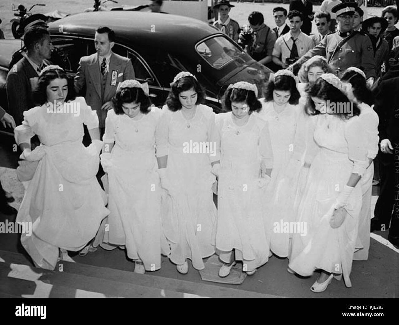 A historic photograph of the Dionne quintuplets taken in 1939 ...