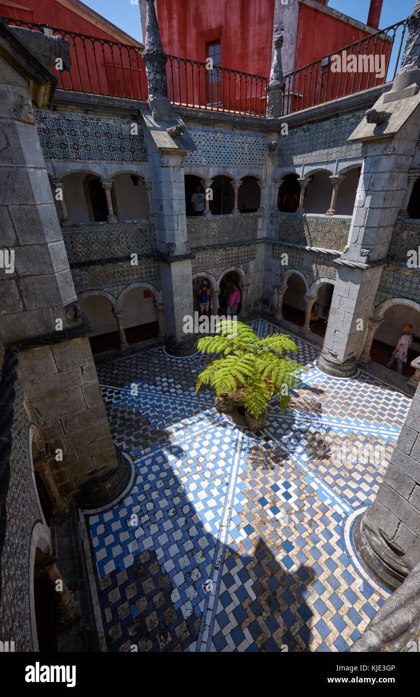 SINTRA, PORTUGAL - JULY 03, 2016: The tiled cloisters surrounding the ...