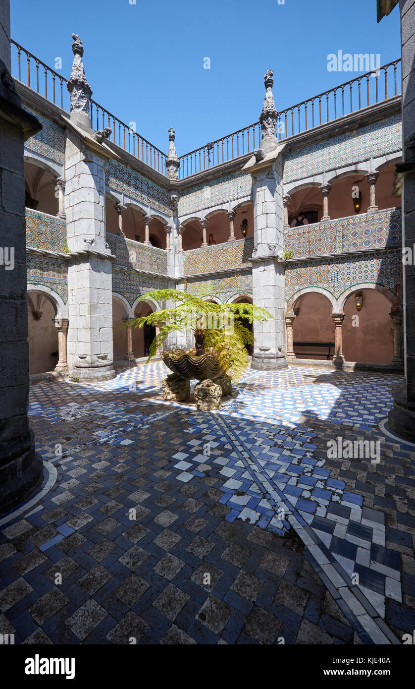 SINTRA, PORTUGAL - JULY 03, 2016: The tiled cloisters surrounding the ...