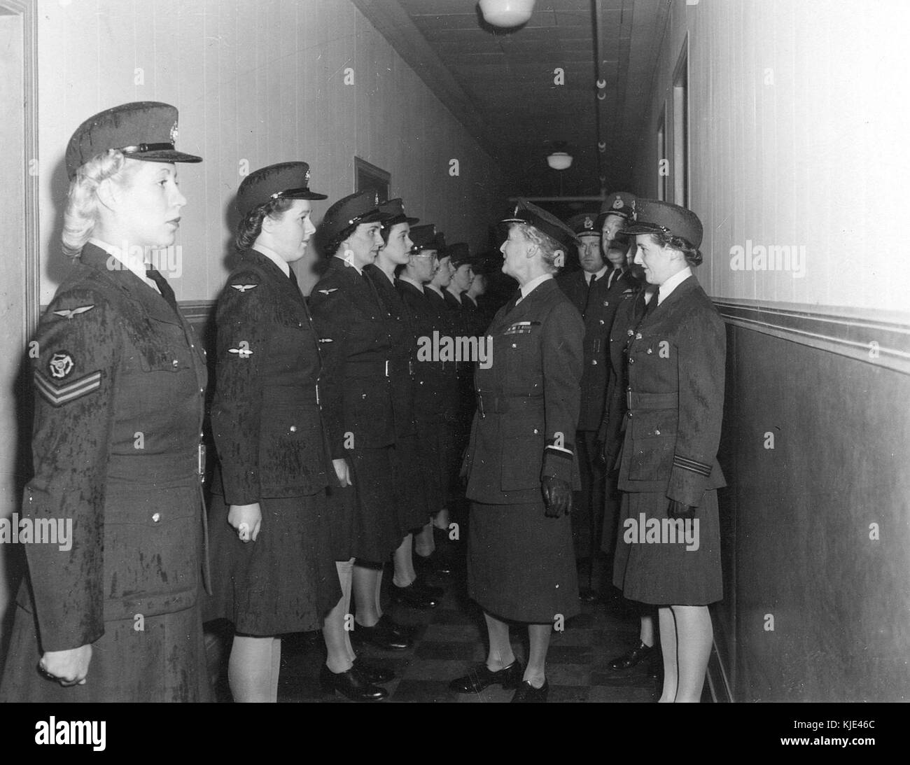 Hallway inspection of members of the Women's Army Corps at Western Air ...