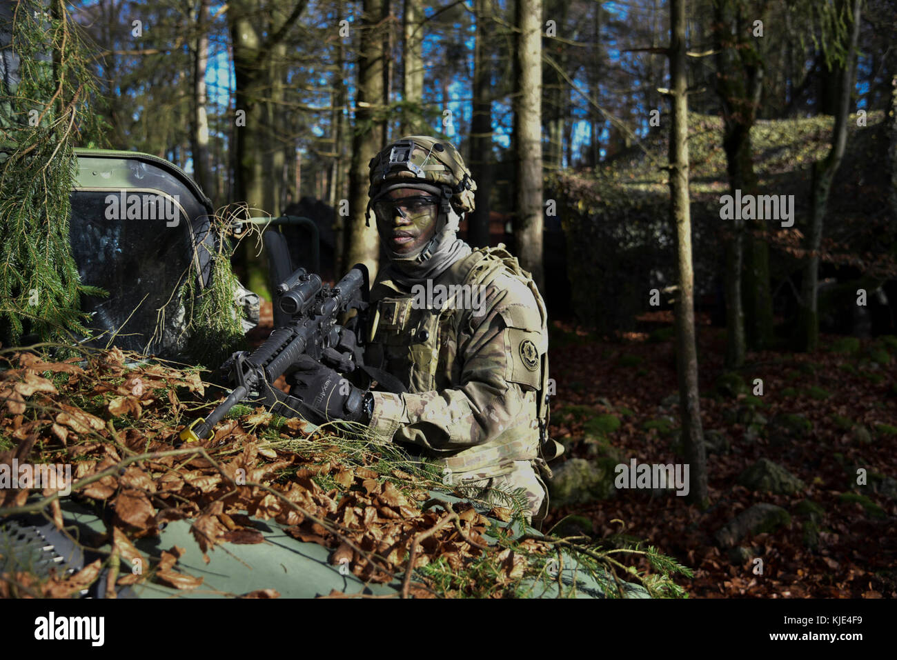 A U.S. Soldier with 2nd Cavalry Regiment pulls security during exercise ...