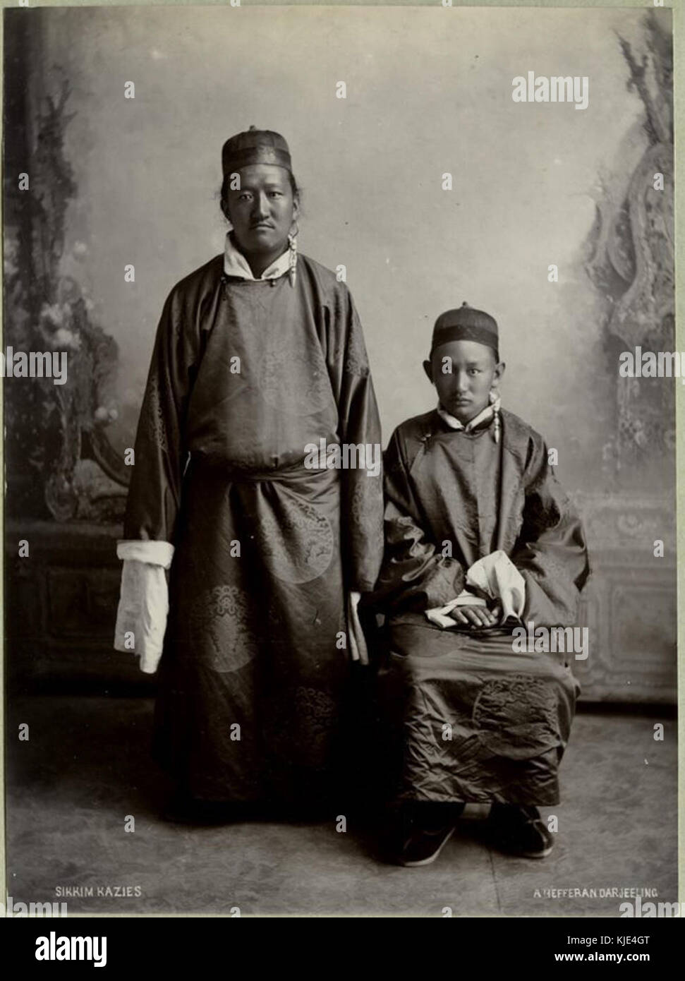 This studio photograph from the 1880s shows Kazies from Sikkim, likely ...