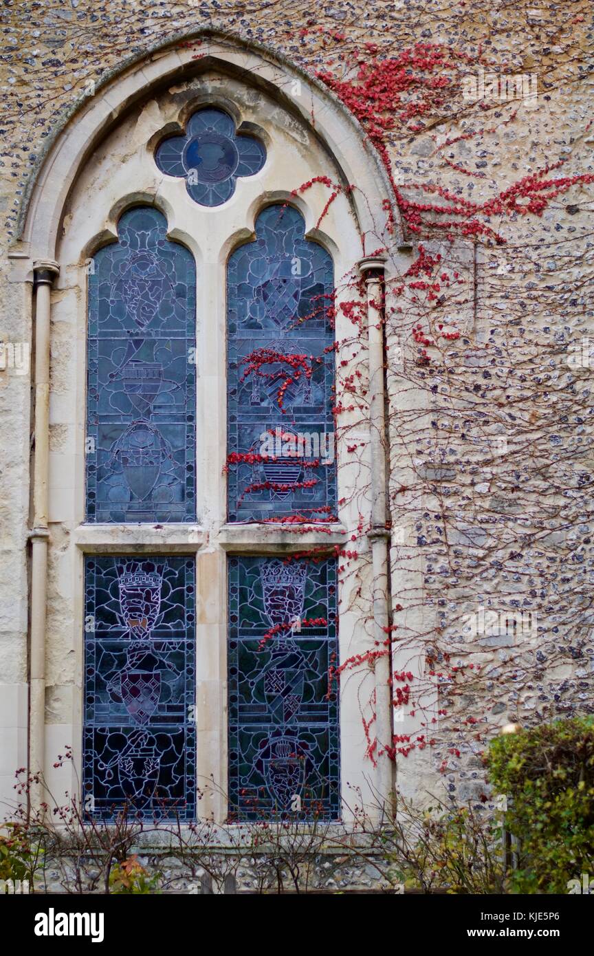 Gothic stained glass window viewed from outside Winchester Castle's ...